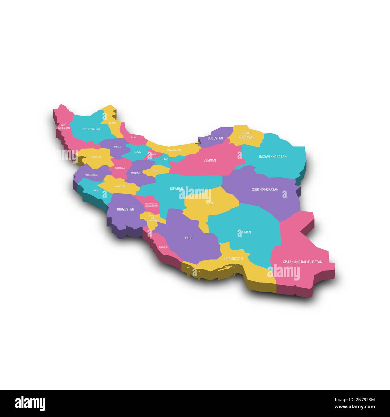 Iran political map of administrative divisions - provinces. Colorful 3D vector map with dropped ...