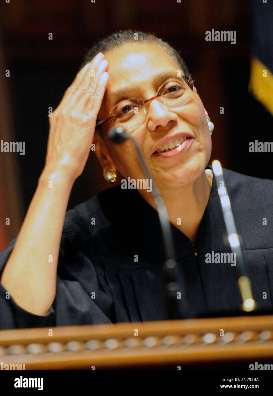 Court of Appeals judge Sheila Abdus-Salaam reacts while speaking to ...