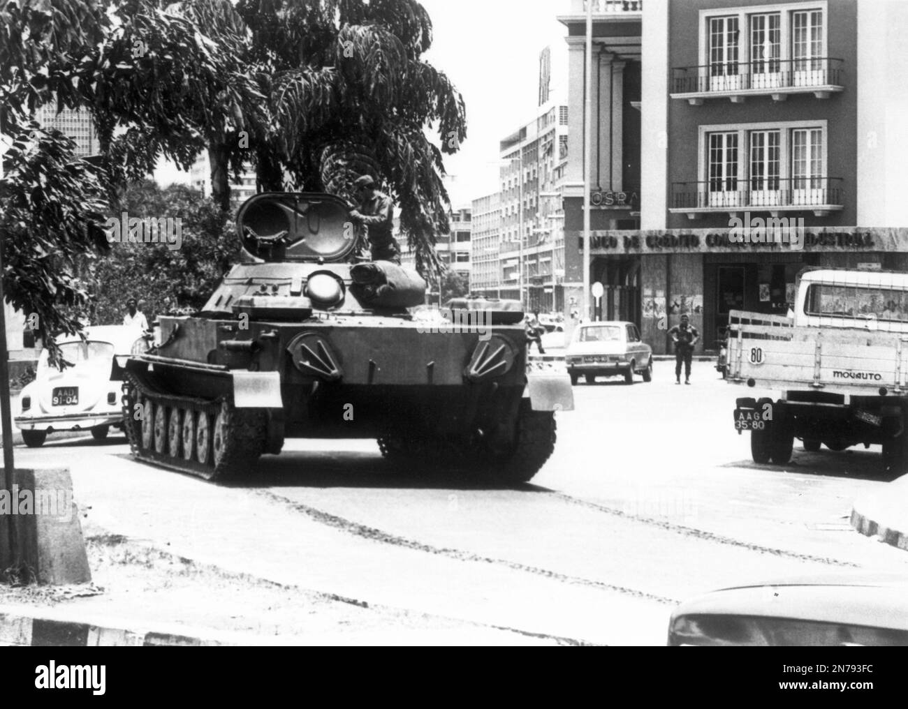 A Soviet built T-54 tank manned by Cuban troops a road junction in ...