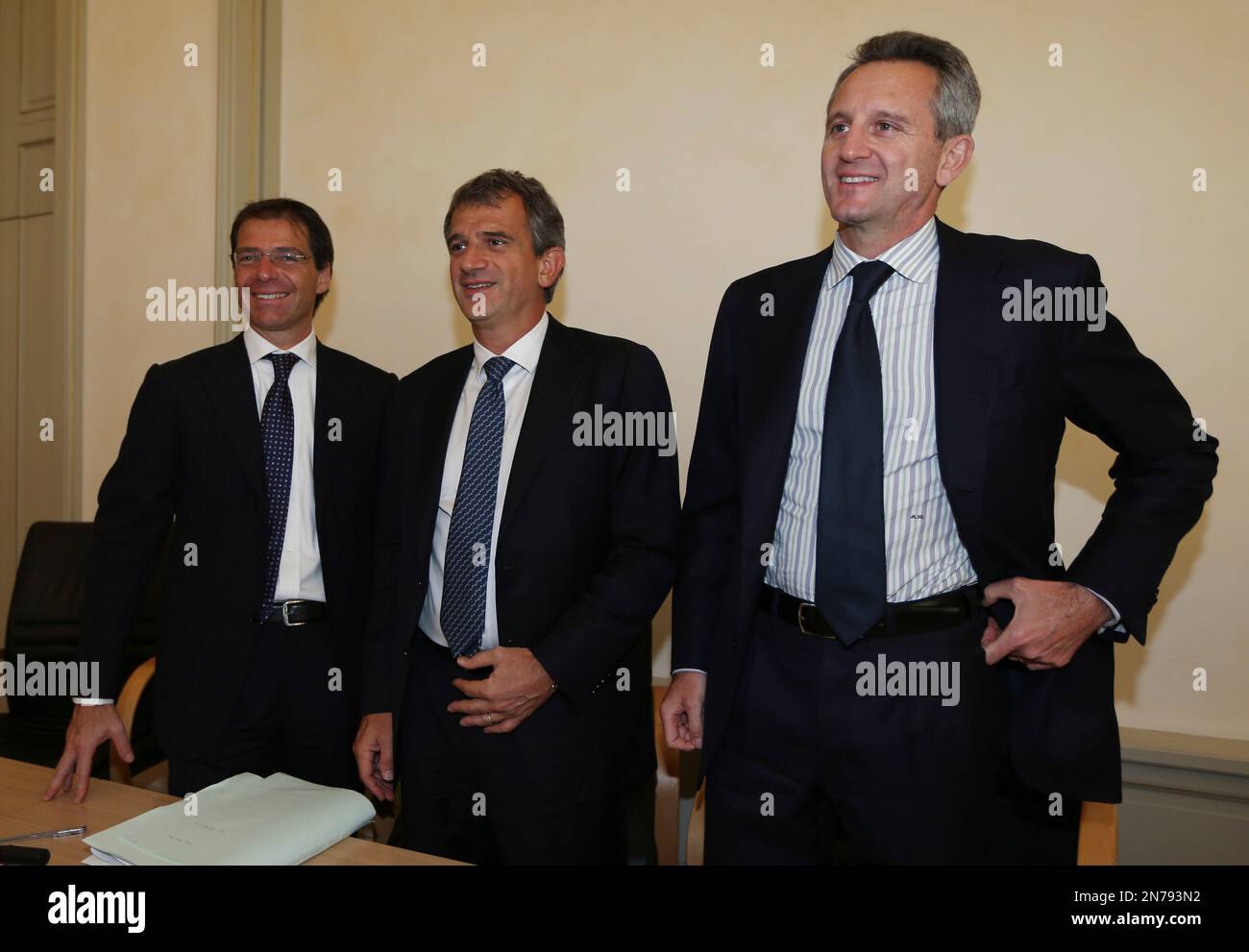 Mediobanca group CEO Alberto Nagel, right, is flanked by Mediobanca ...