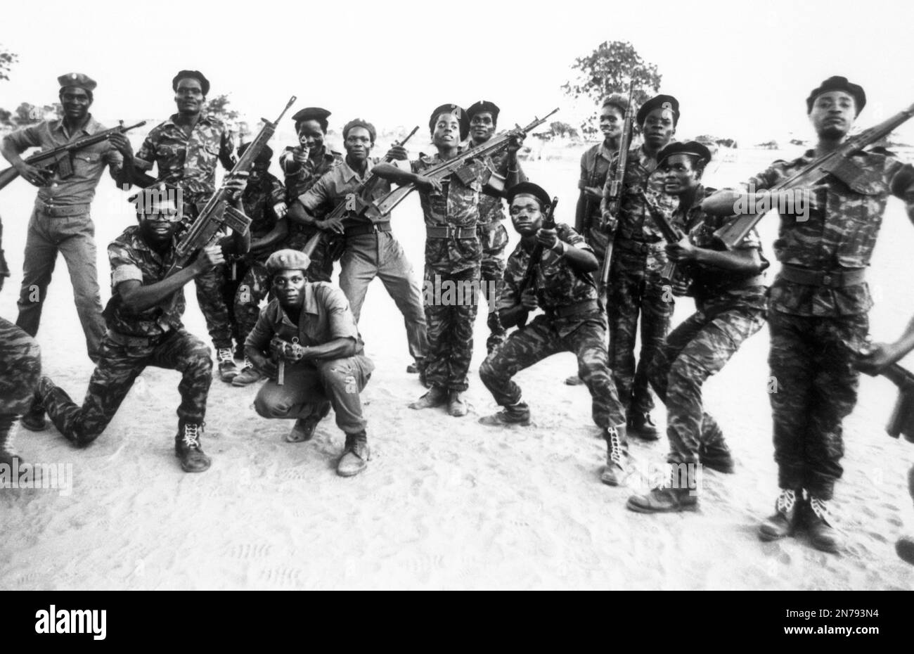 Troops of the MPLA pose for the camera after a training session at the ...
