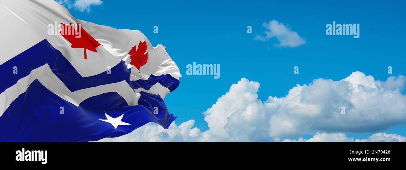 official flag of Midway, British Columbia Canada at cloudy sky ...