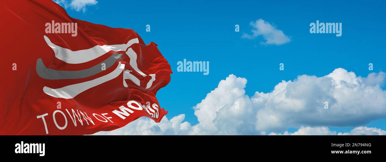 official flag of Morris, Manitoba Canada at cloudy sky background on ...