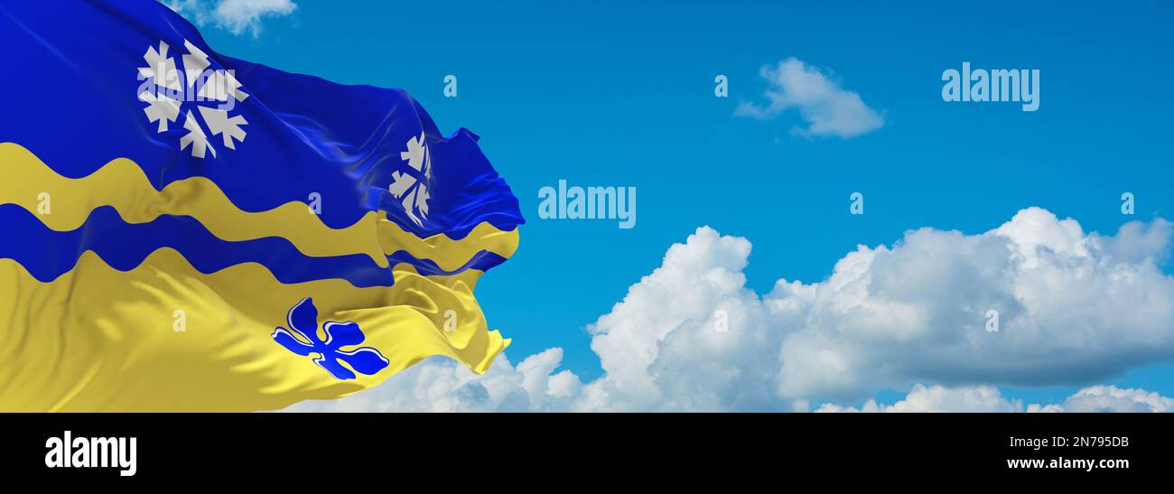 official flag of Prince George, British Columbia Canada at cloudy sky ...