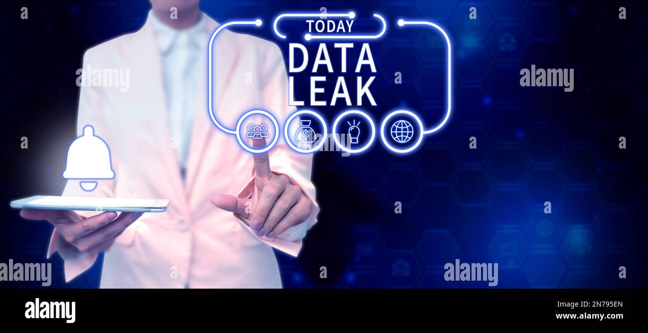 Conceptual caption Data Leak. Word for released illegal transmission of ...