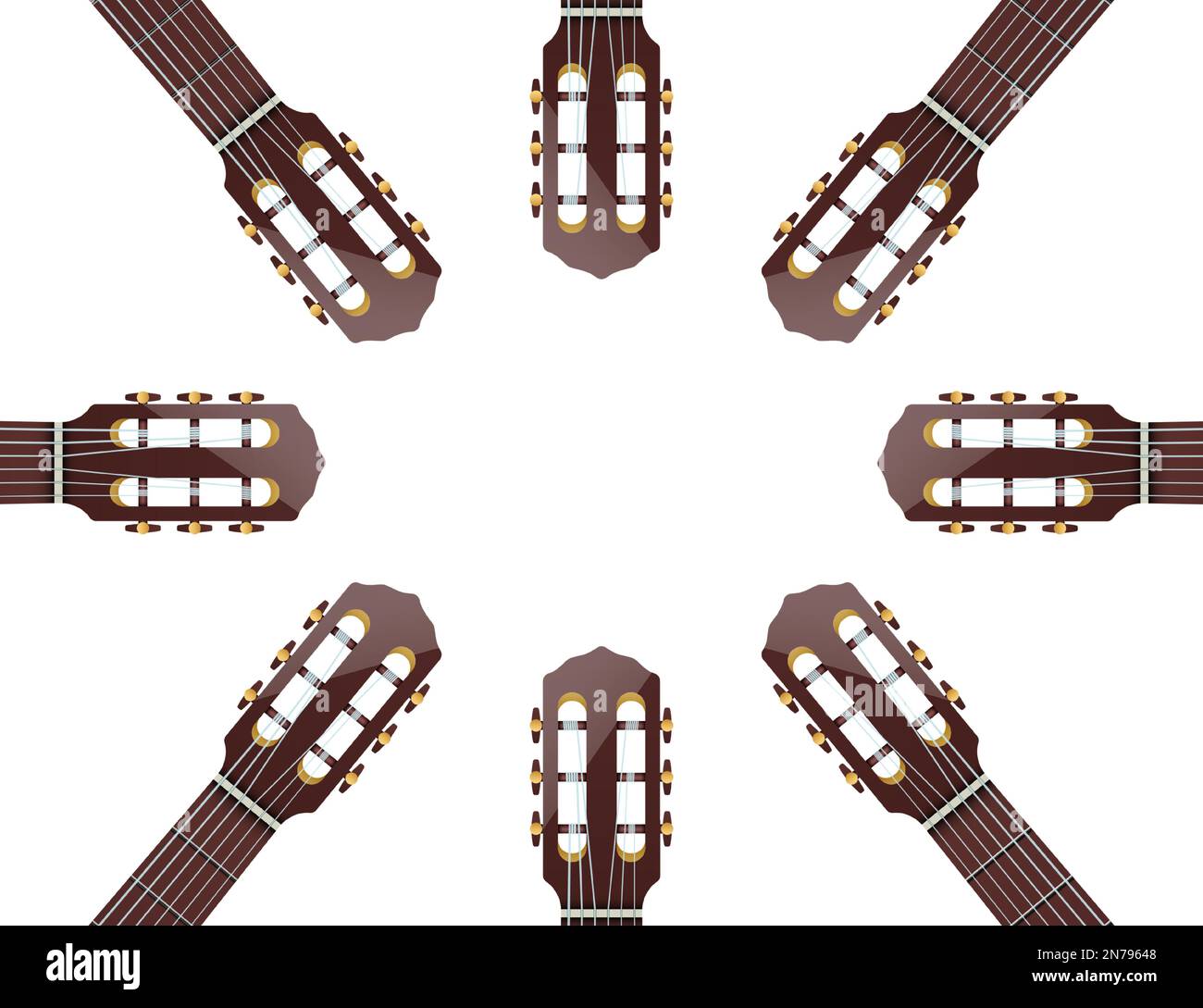 Acoustic guitar headstocks arranged in a circular shape, musical vector ...