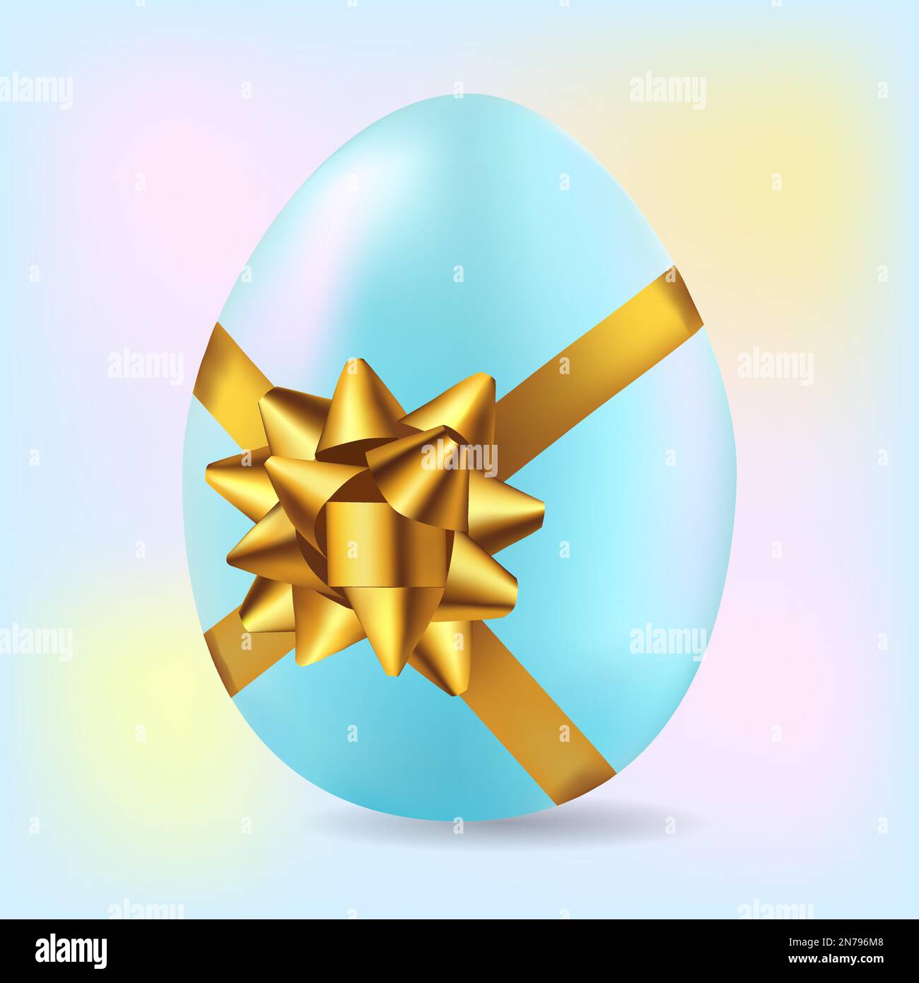 Blue Easter egg with ribbons and a bow close-up. The concept of the ...