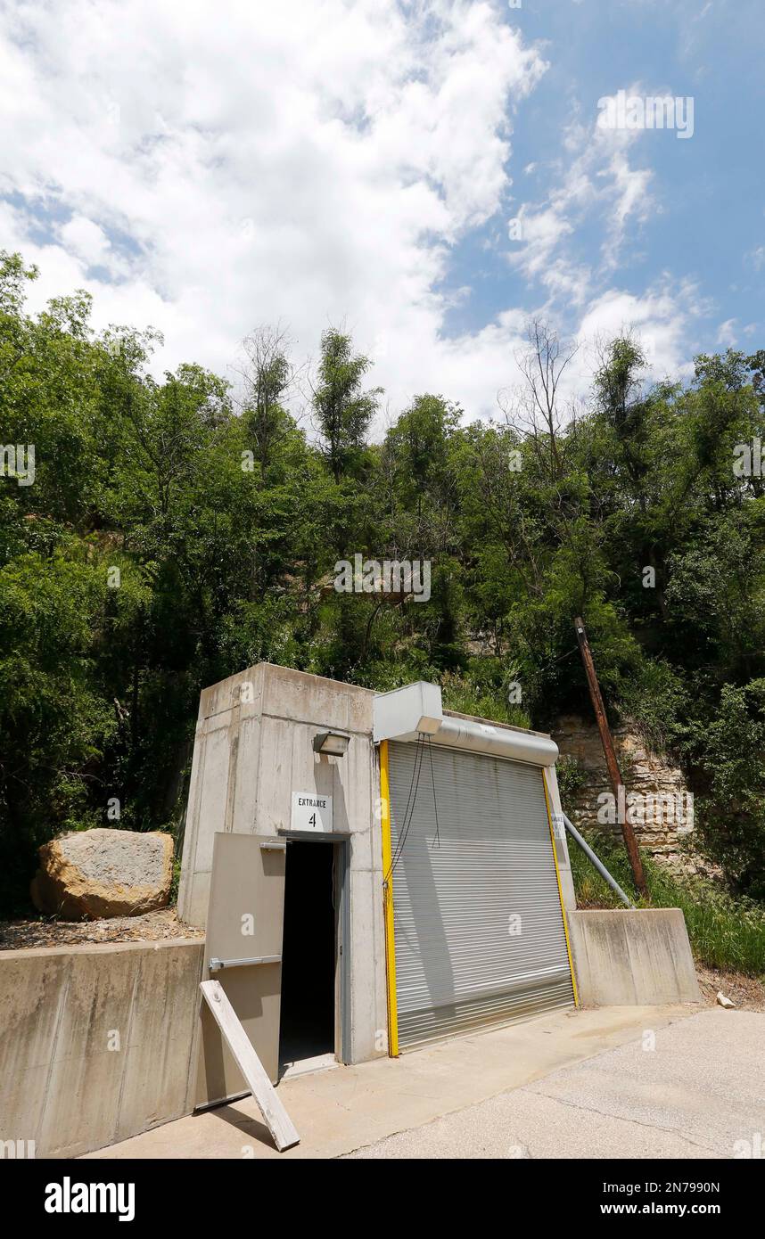 A door stands open at an entrance to the Vivos Shelter and Resort ...