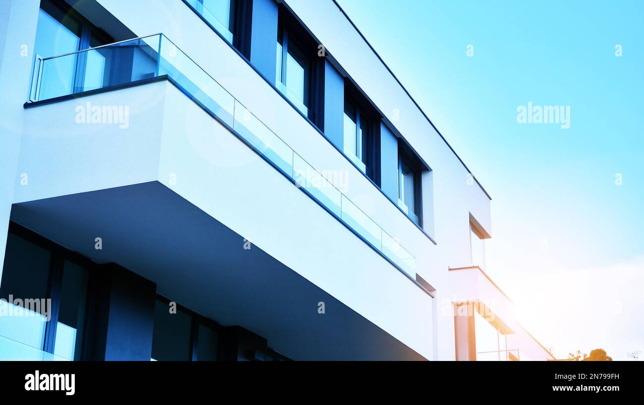 Modern luxury residential flat. Modern apartment building on a sunny day. Apartment building ...