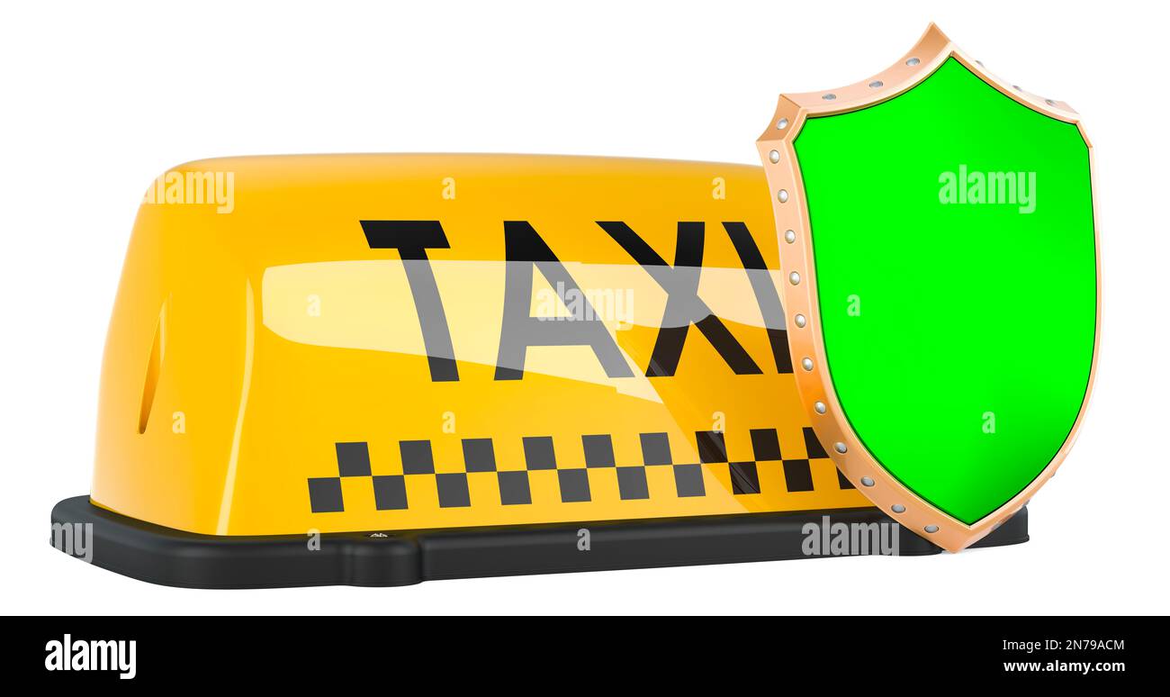 Taxi car signboard with shield, 3D rendering isolated on white ...