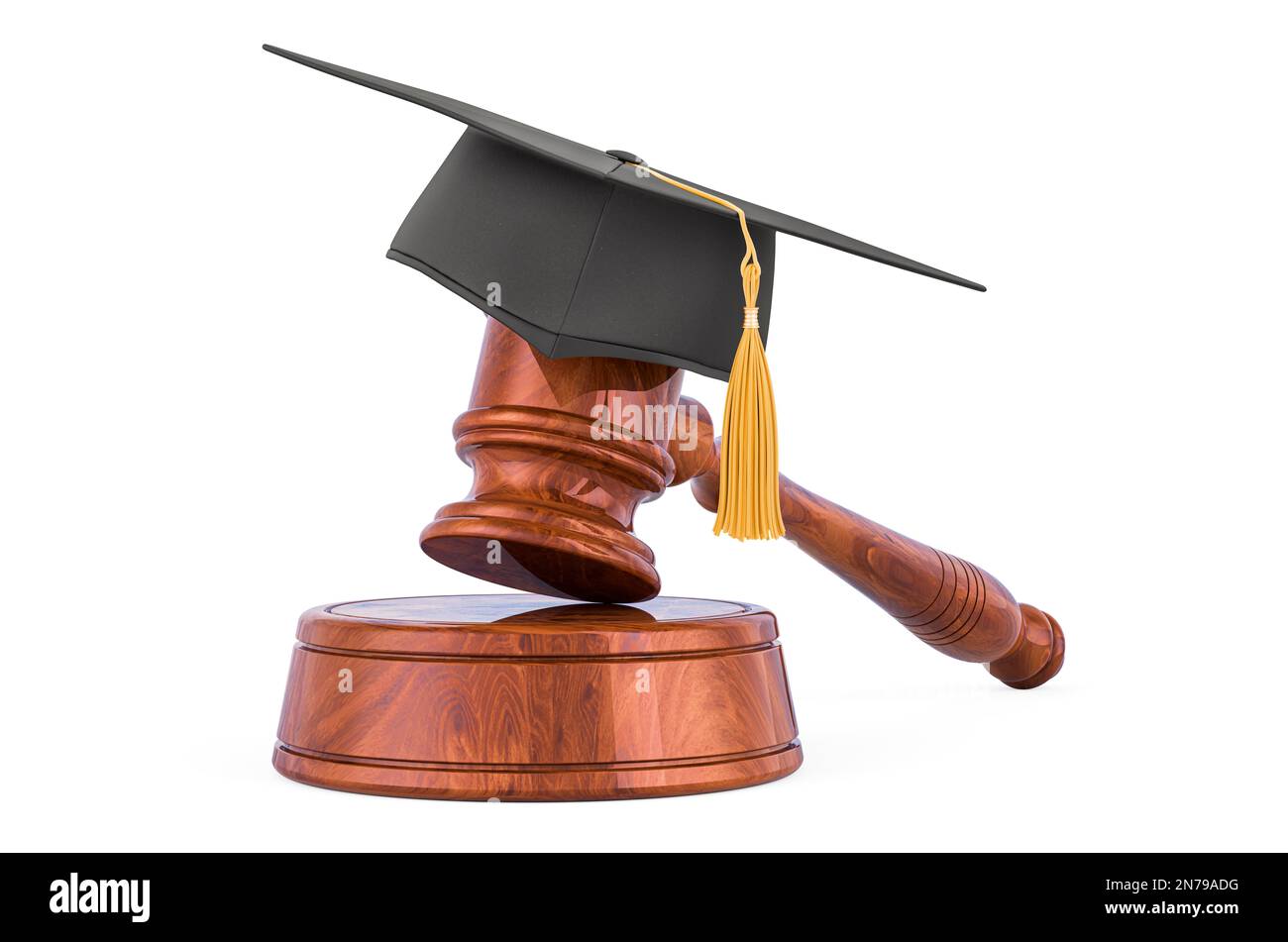 Wooden Gavel with education hat. 3D rendering isolated on white ...