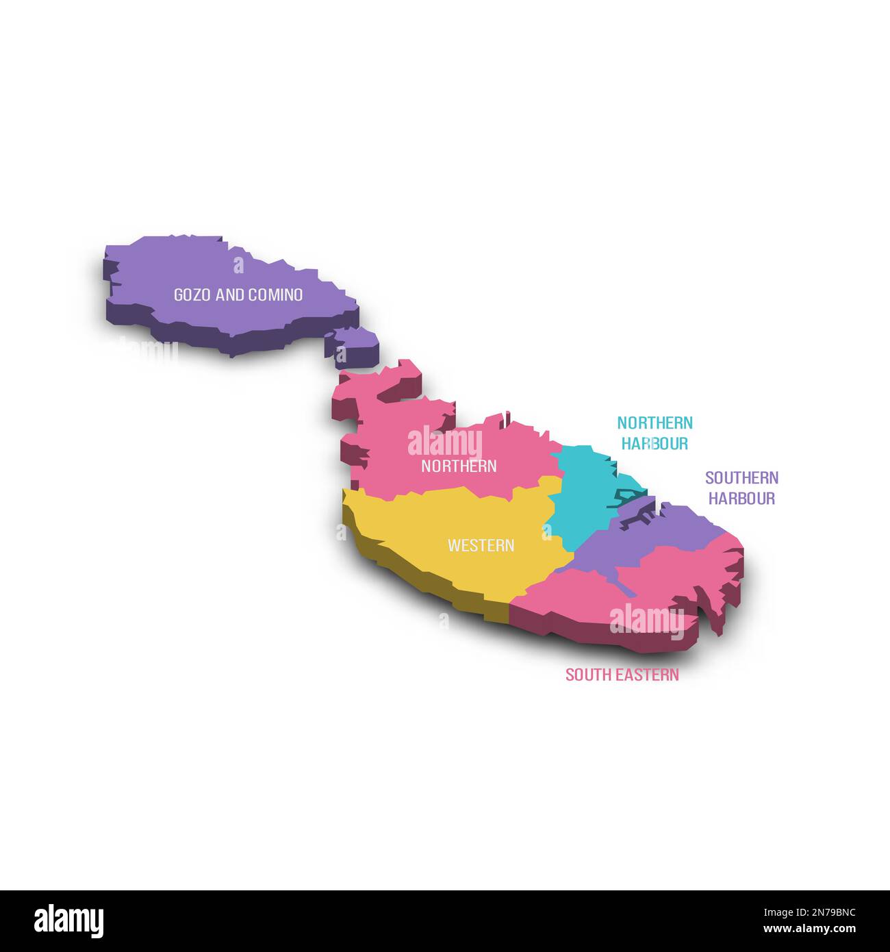 Malta political map of administrative divisions - regions. Colorful 3D ...
