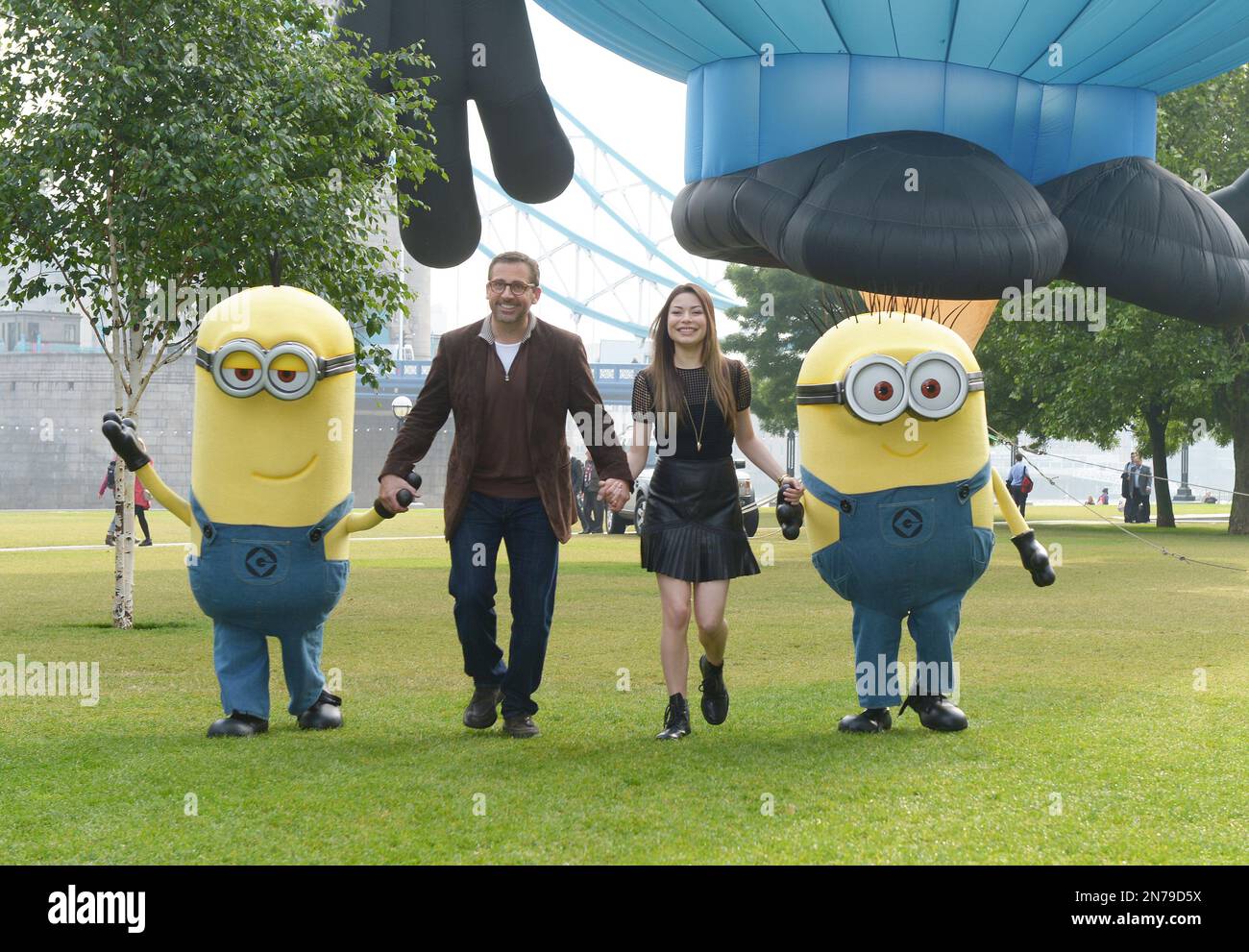 Steve Carell, Miranda Cosgrove and the Minions at the photo call for ...