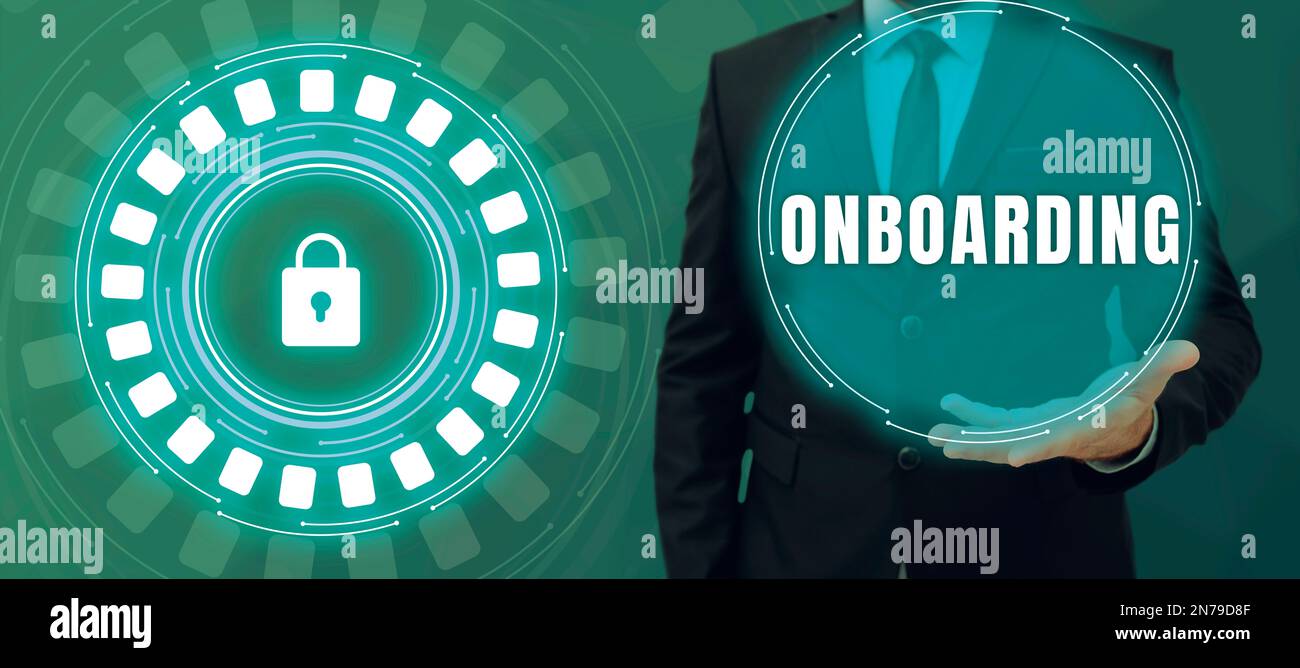 Hand writing sign Onboarding. Word Written on Action Process of integrating a new employee into ...