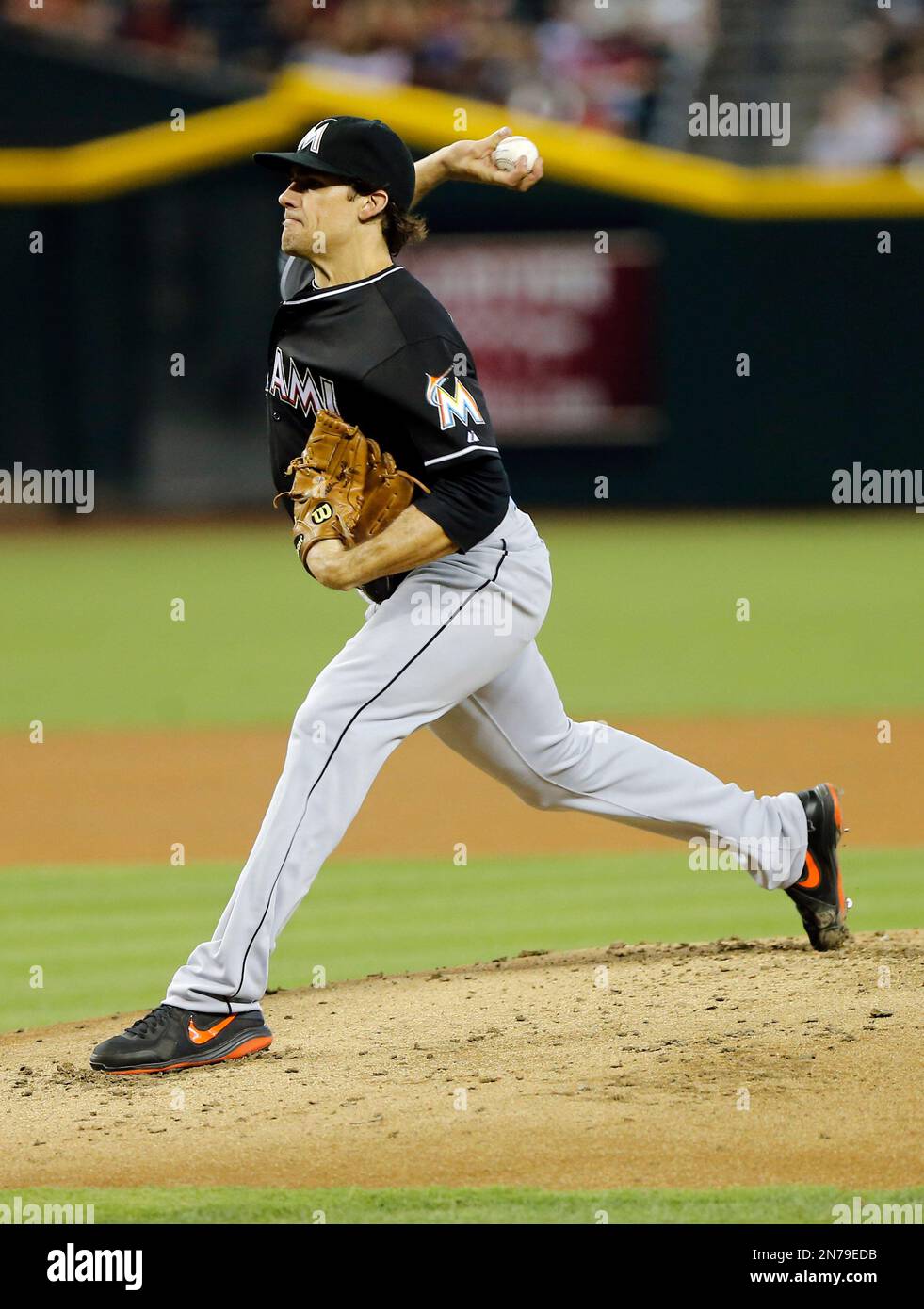 Miami Marlins pitcher Nathan Eovaldi delivers a pitch against the ...
