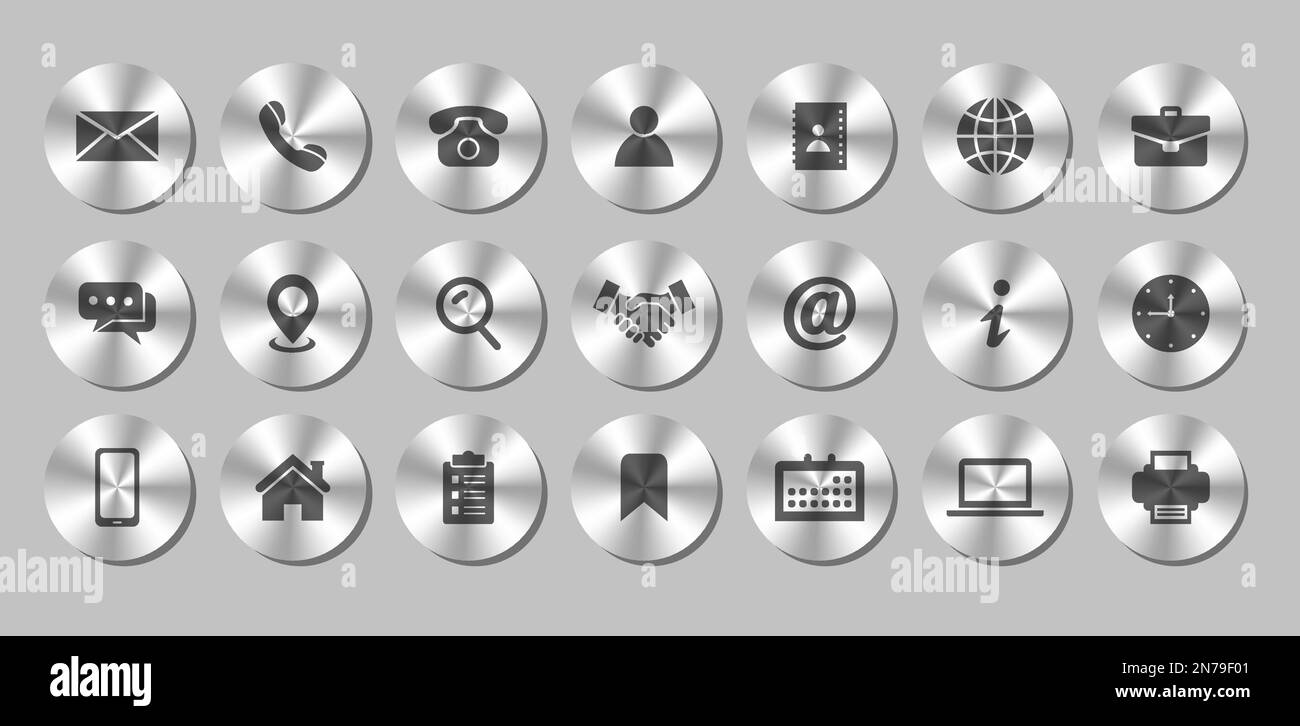 Metallic Business Contact Circular Icon Set Vector Illustration Stock ...