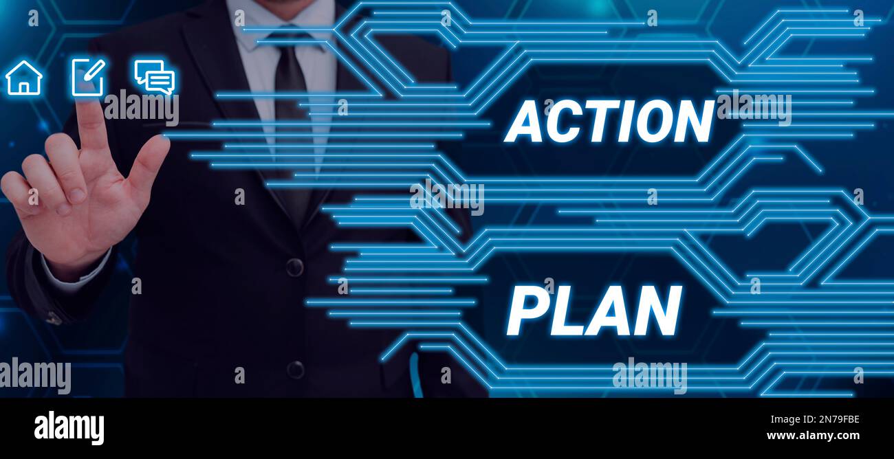 Sign displaying Action Plan. Business idea list of things or schedule to be made thia current ...