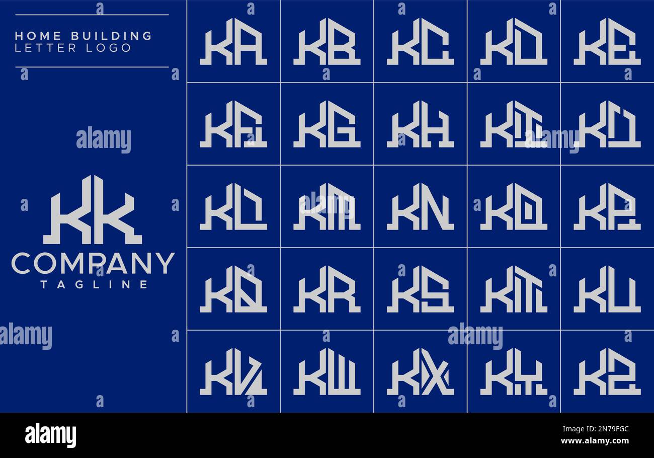 Minimalist home letter K logo design template set. House KK K letter ...
