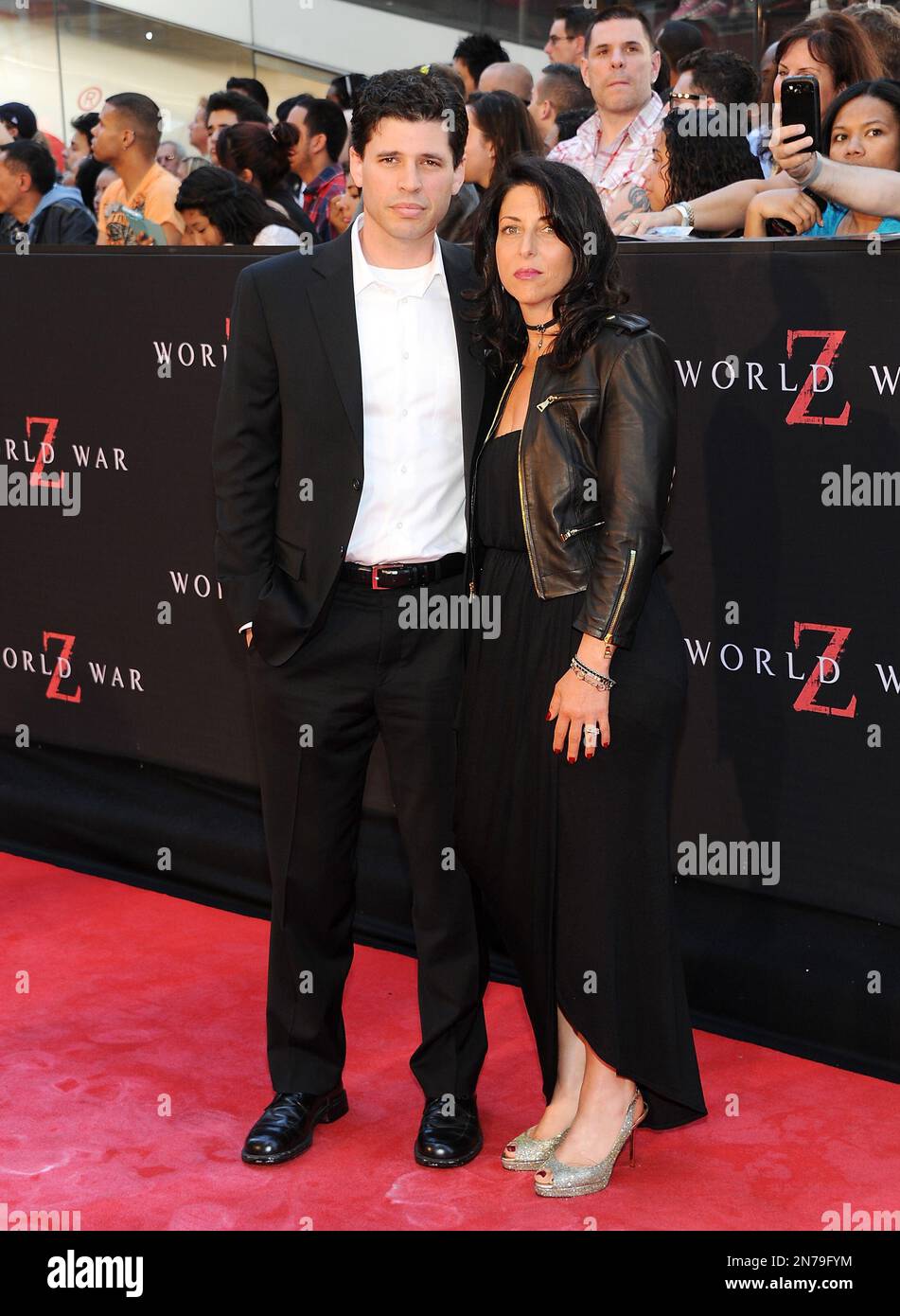 Author Max Brooks and wife Michelle Kholos Brooks attend the premiere ...