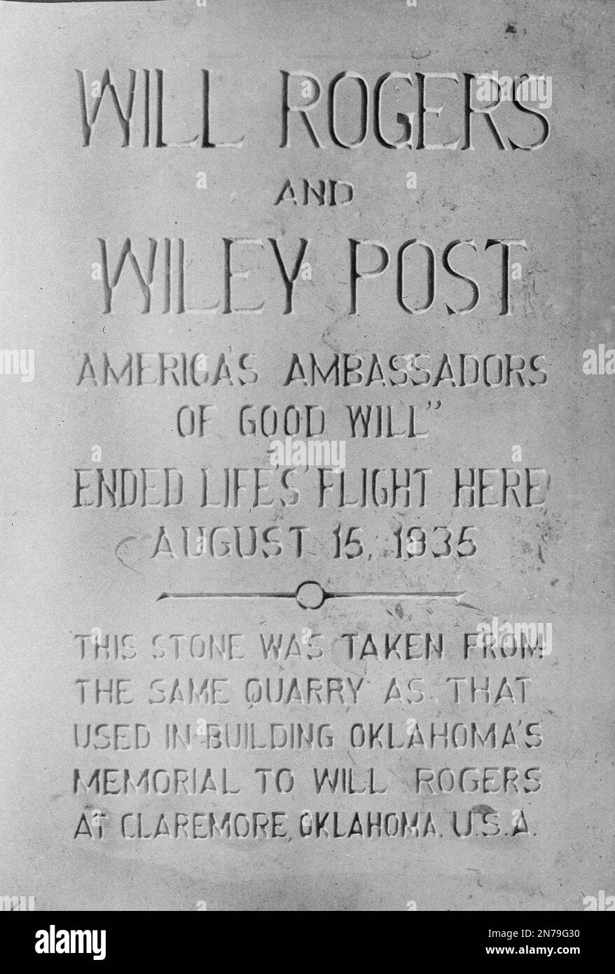 This marker was engraved at Claremore and erected near Point Barrow ...