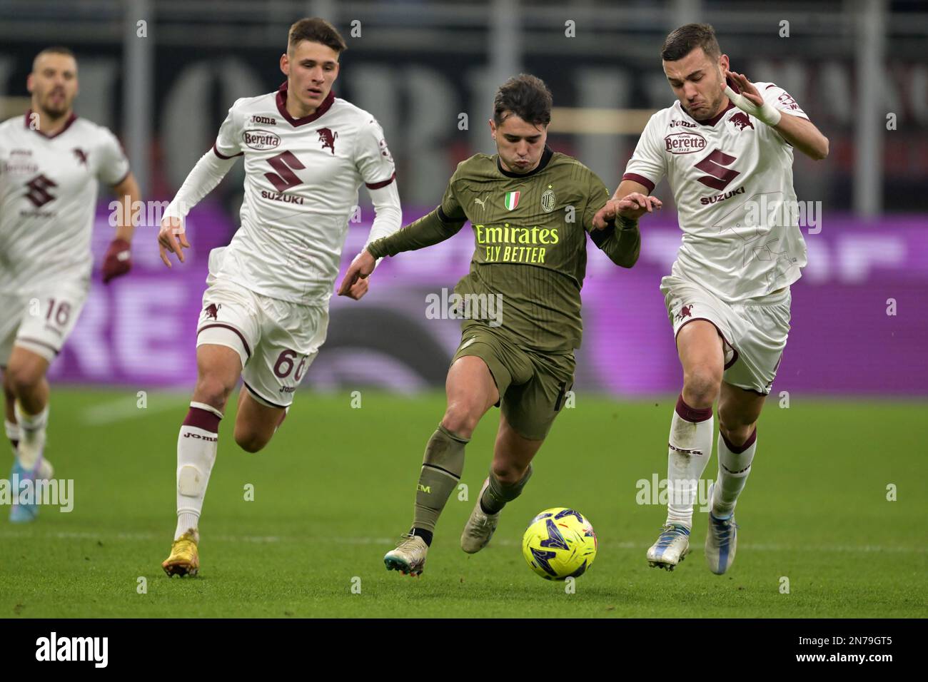 MILAN - (lr) Gvidas Gineitis of Torino FC, Brahim Diaz of AC Milan ...