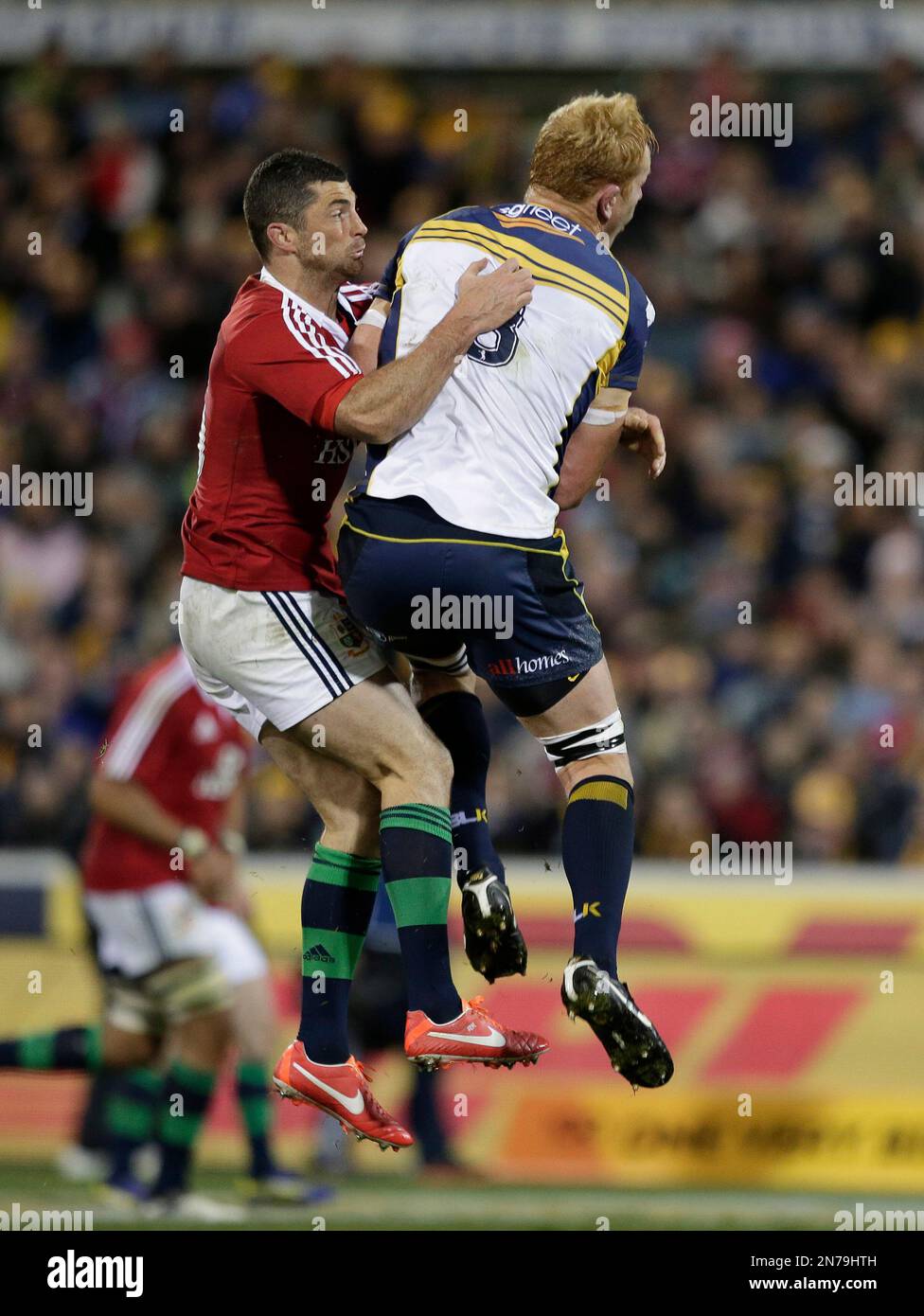 British and Irish Lions' Rob Kearney, left, and ACT Brumbies captain ...