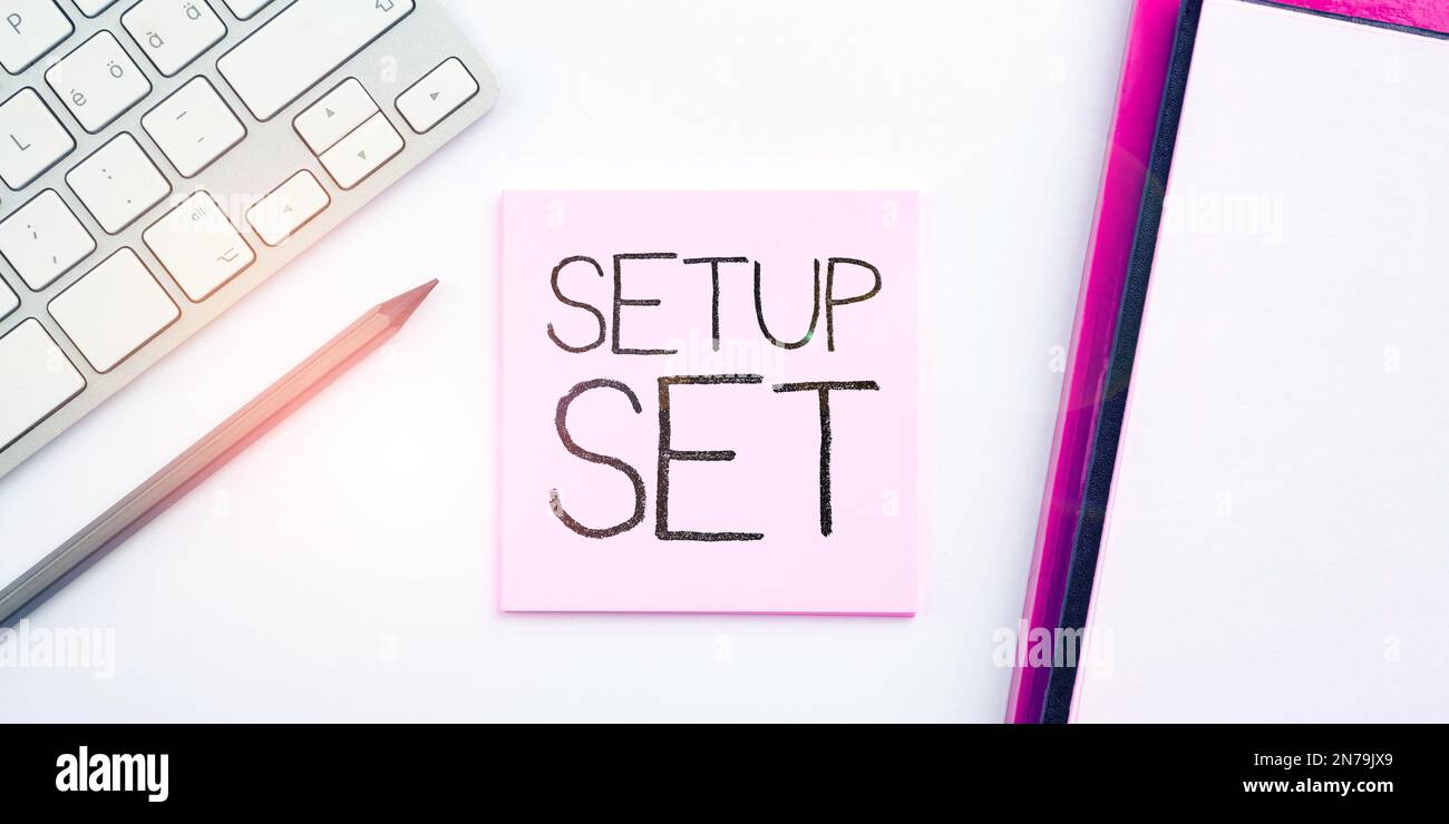 Hand writing sign Setup Set. Business concept the manner, position, or ...