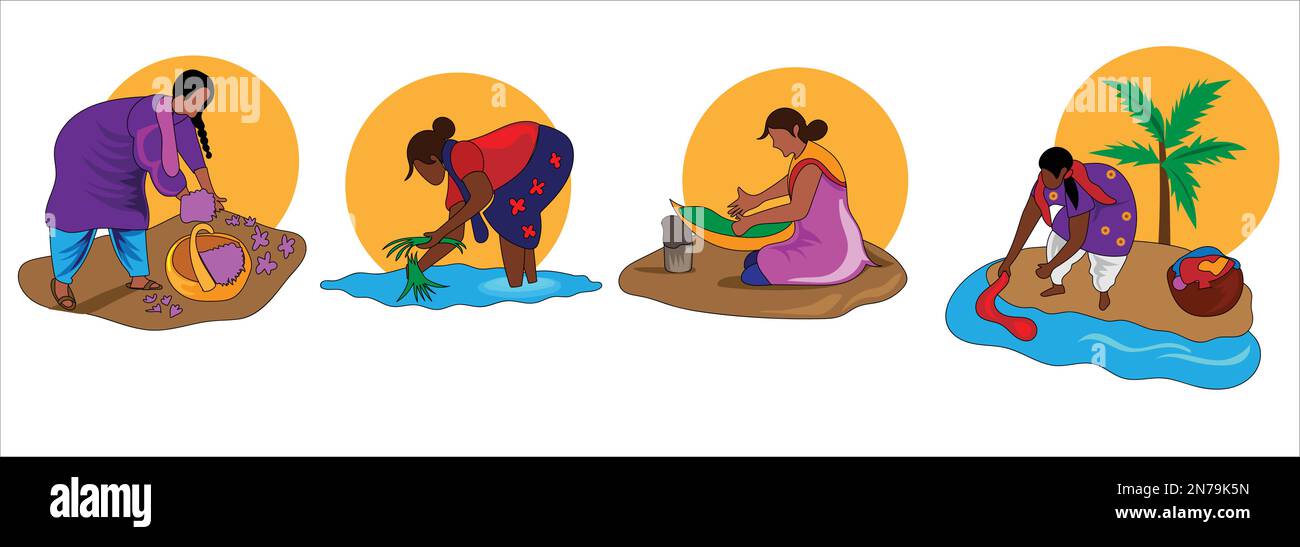 Washing Clothes In River Drawing Easy