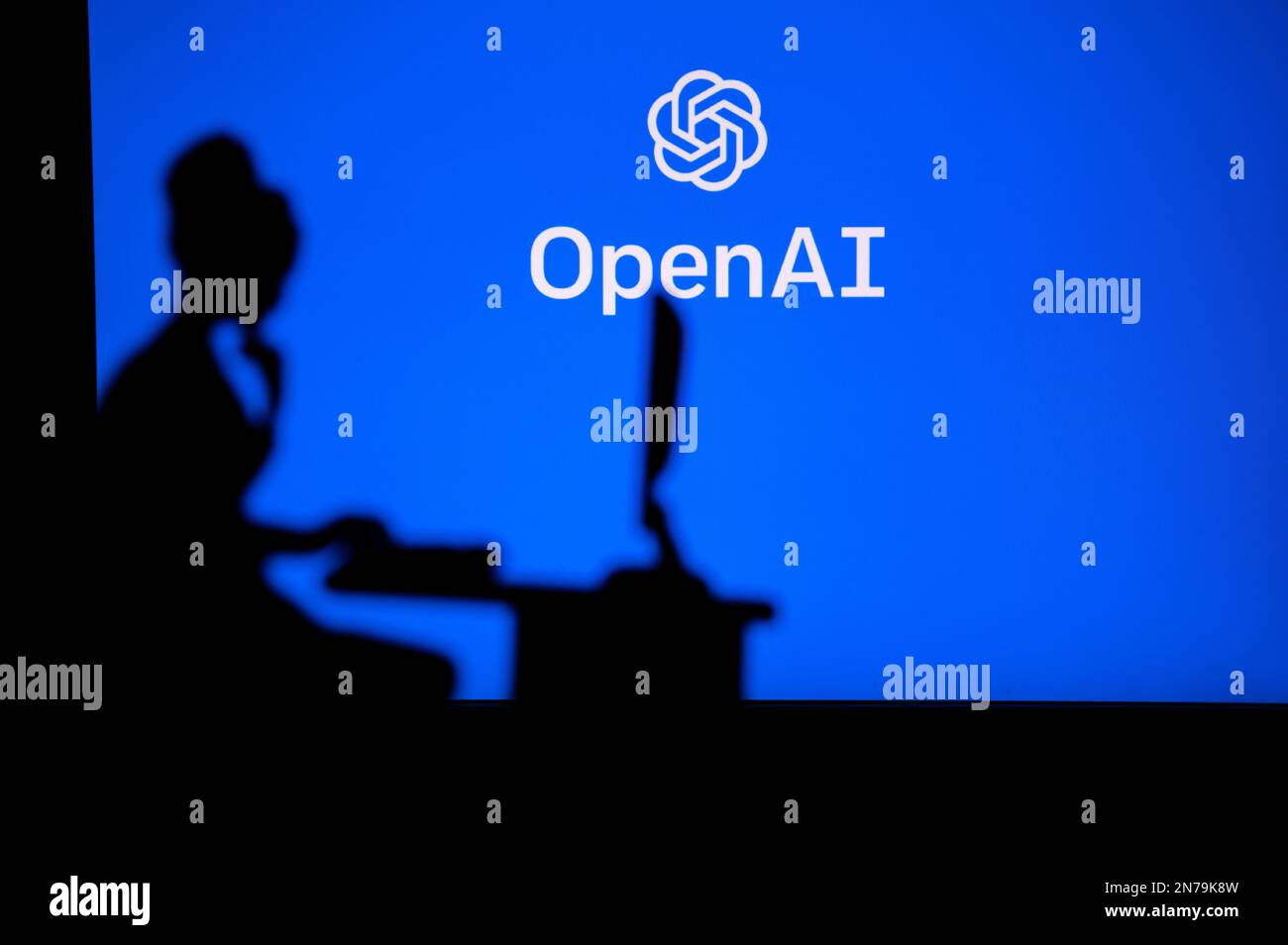UK, LONDON. JANUARY 30, 2023: Open AI. Silhouette of a Strong Female ...