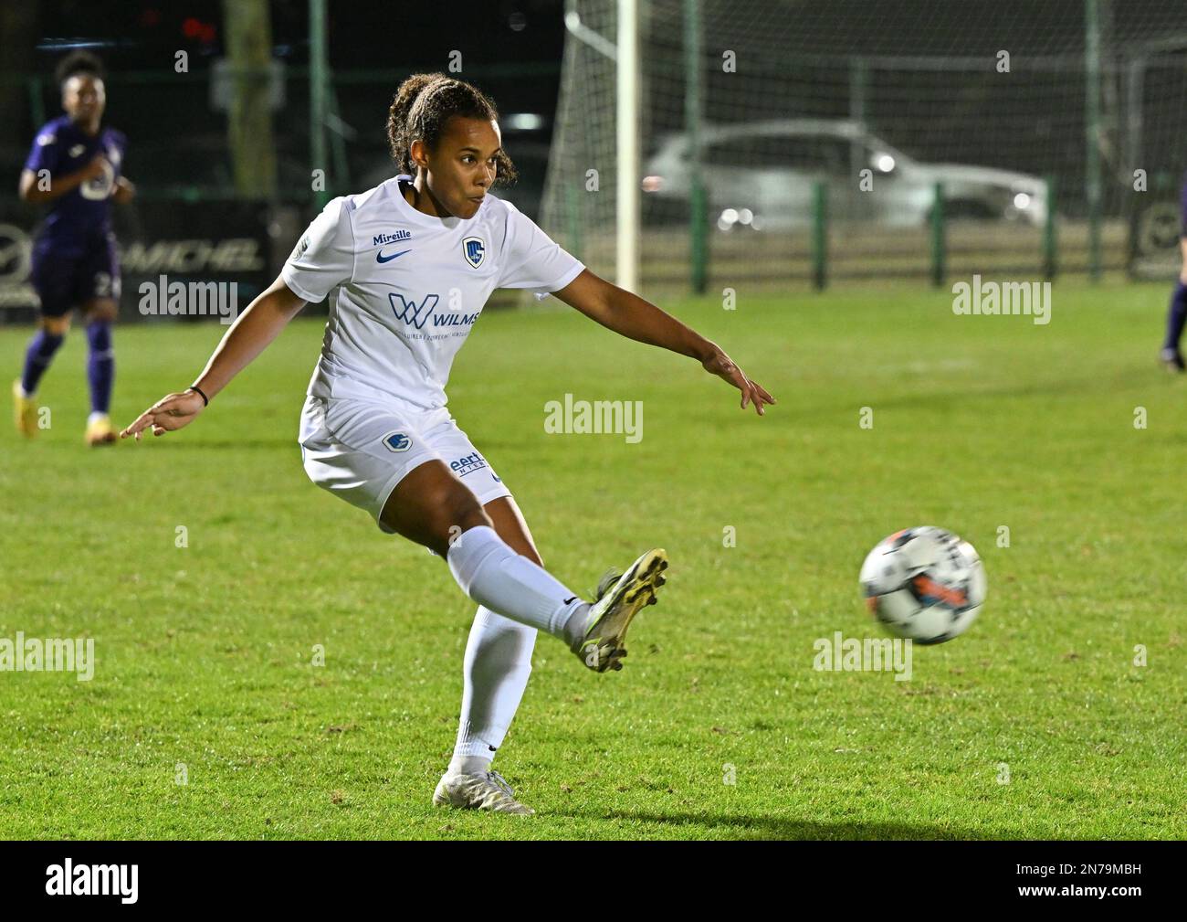 Thirsa De Meester (16) of Genk pictured during a female soccer game ...
