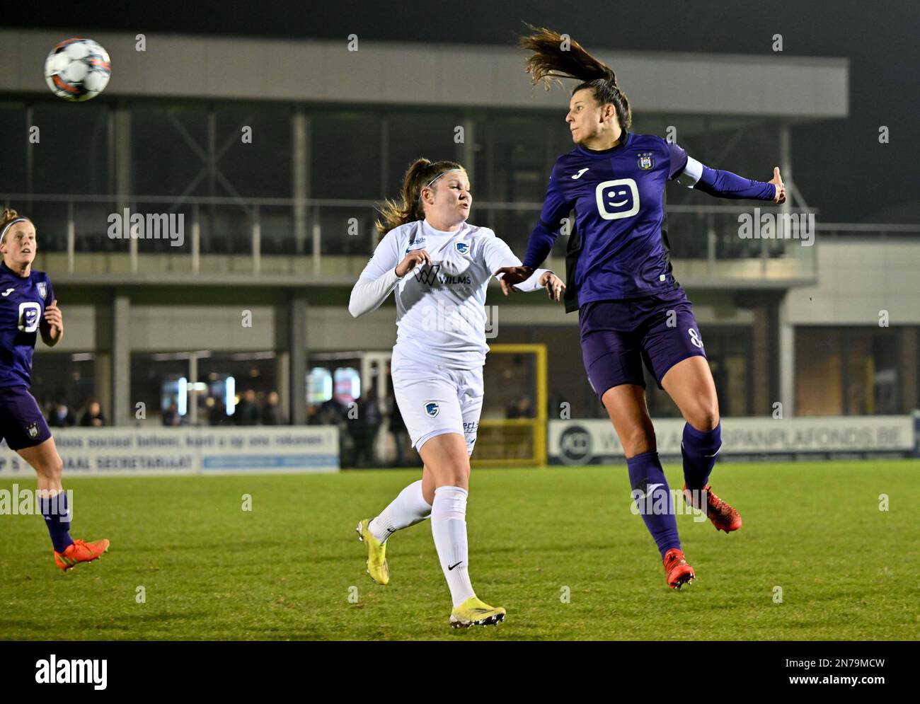 Joy Kersten (20) of Genk pictured defending on Laura De Neve (8) of ...