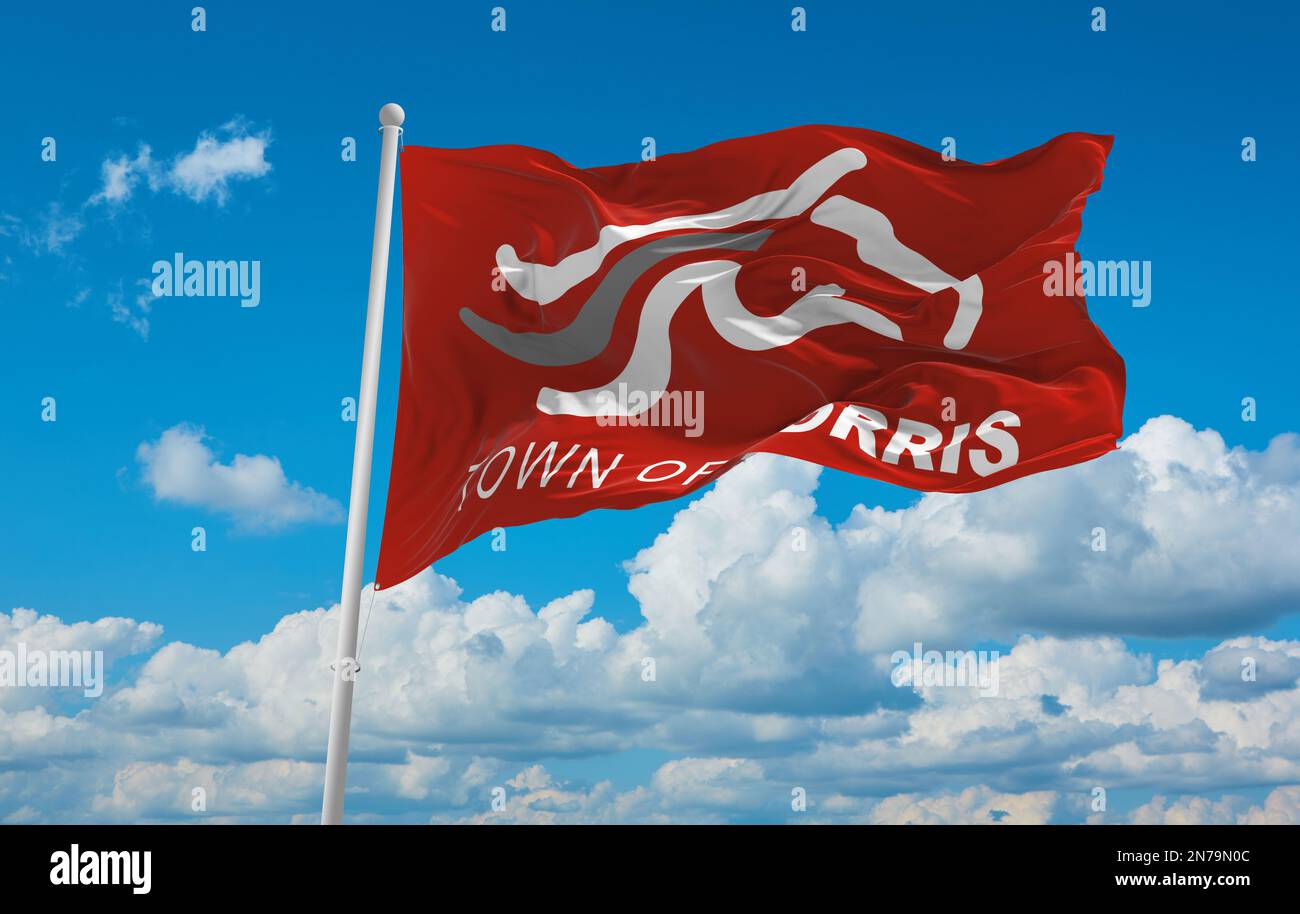 official flag of Morris, Manitoba Canada at cloudy sky background on ...