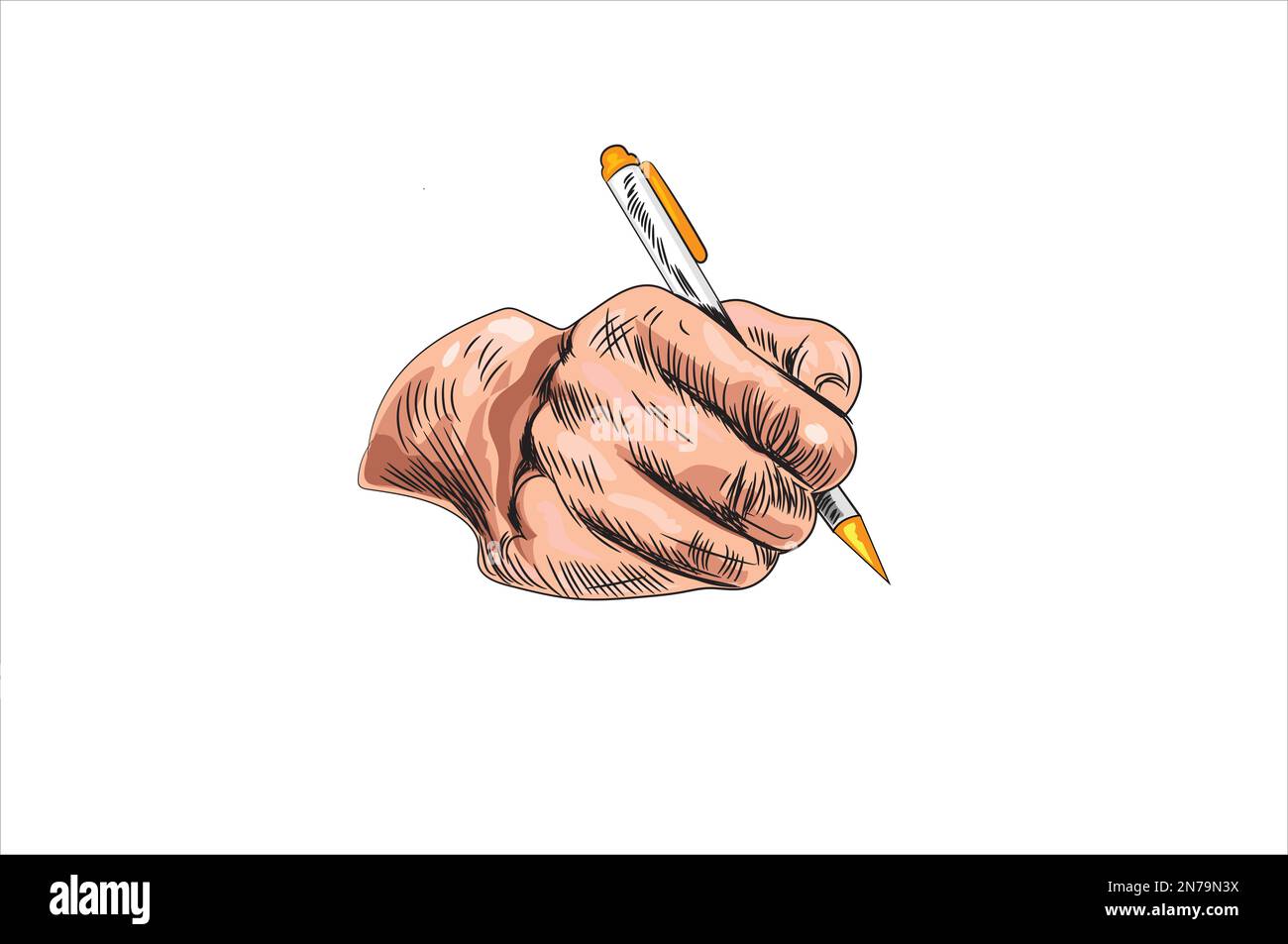 Hand with pen vector illustration, flat cartoon hand holding pen ...