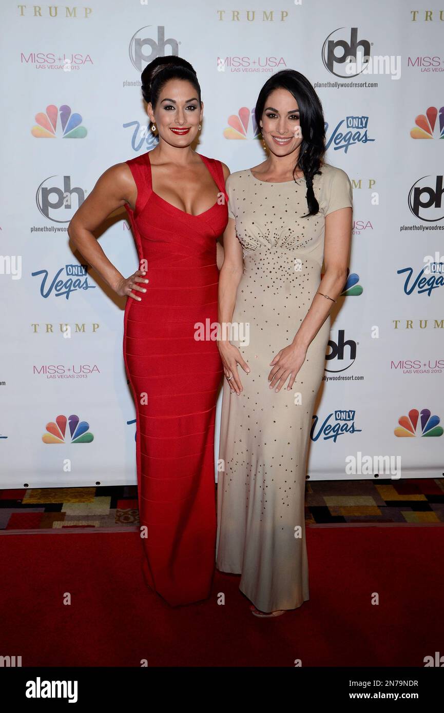 From left, Professional wrestler and pageant judge Nikki Bella and her ...