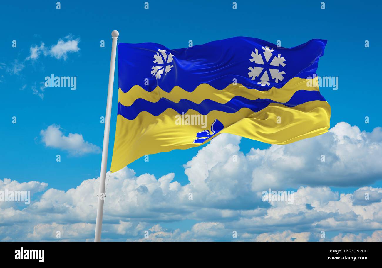 official flag of Prince George, British Columbia Canada at cloudy sky ...