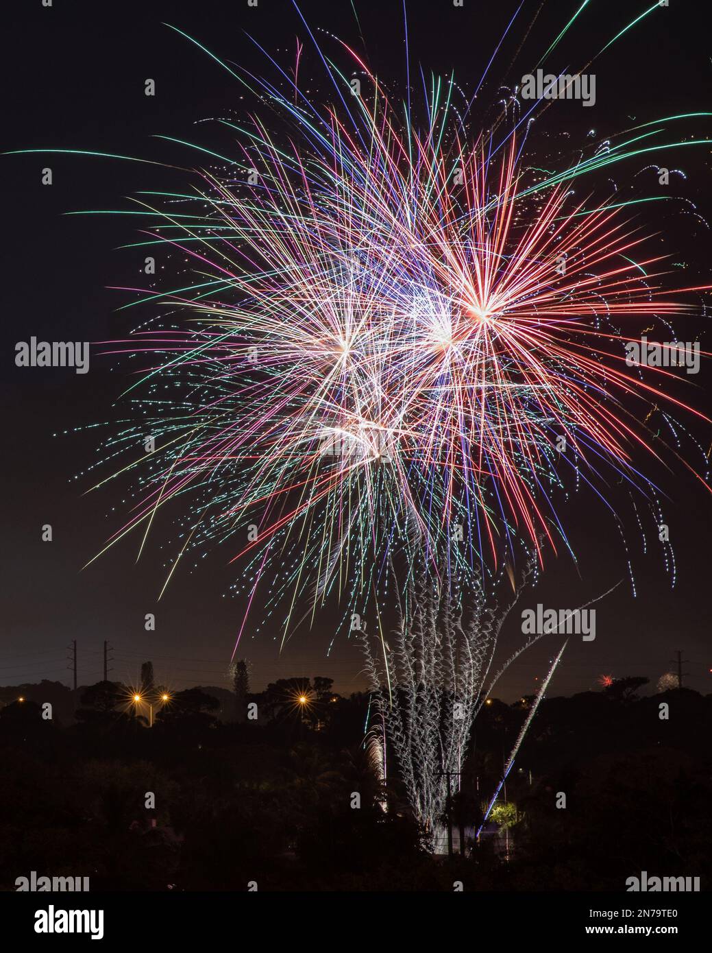 The nice fireworks in dark night Stock Photo - Alamy
