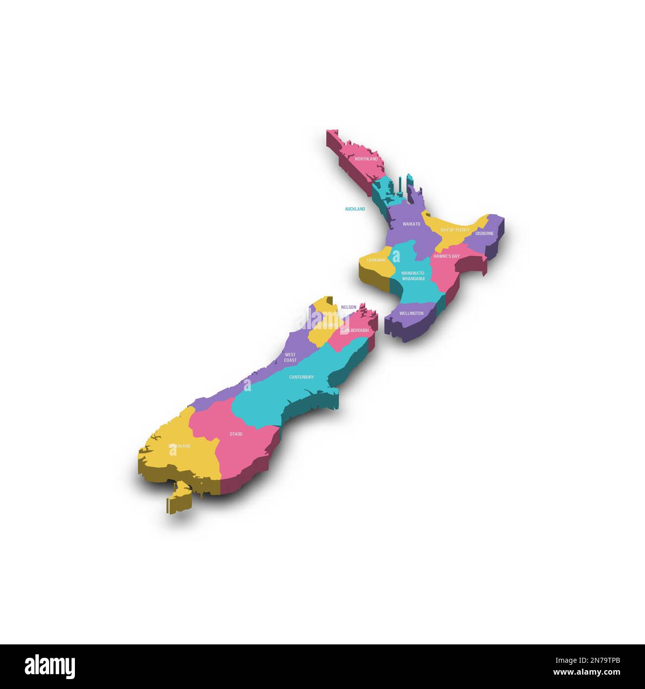 New Zealand political map of administrative divisions - regions ...