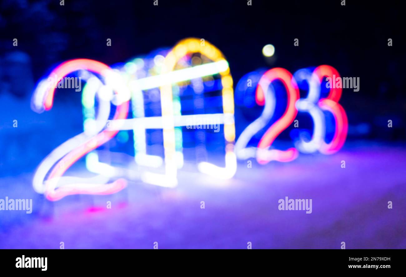 Happy New Year 2023. Beautiful holiday 2023 sign with shining creative ...