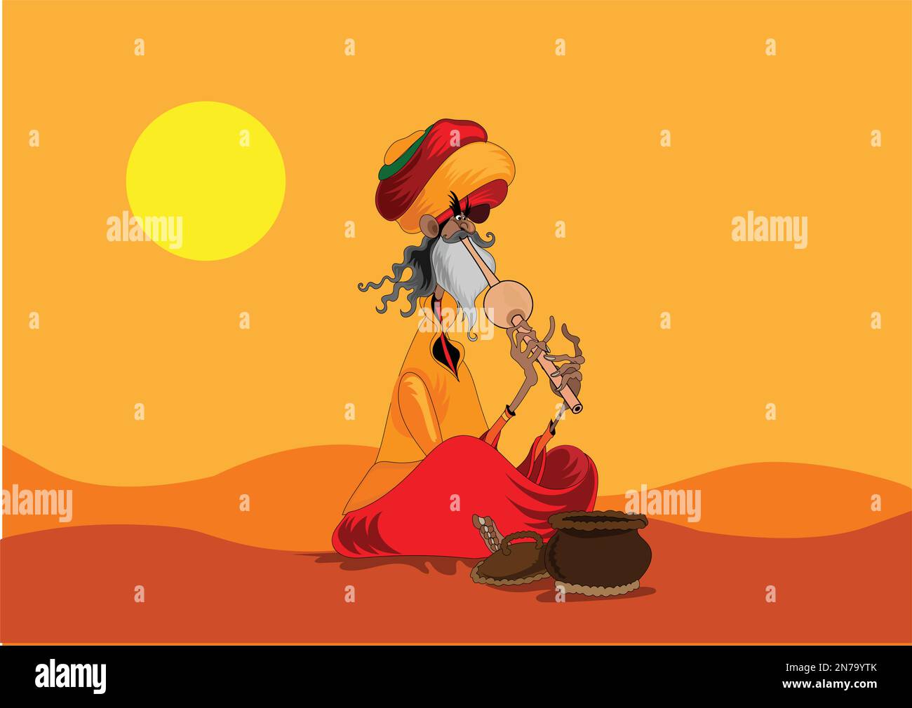 Snake charmer old man playing on flute cartoon vector Stock Vector ...