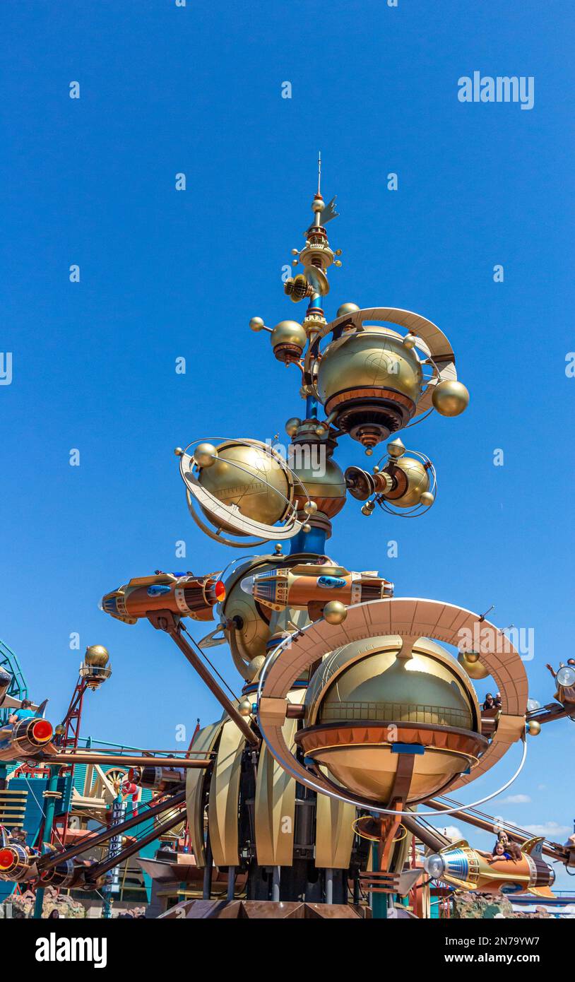 A vertical shot of the Orbitron Flying Machines attraction in ...