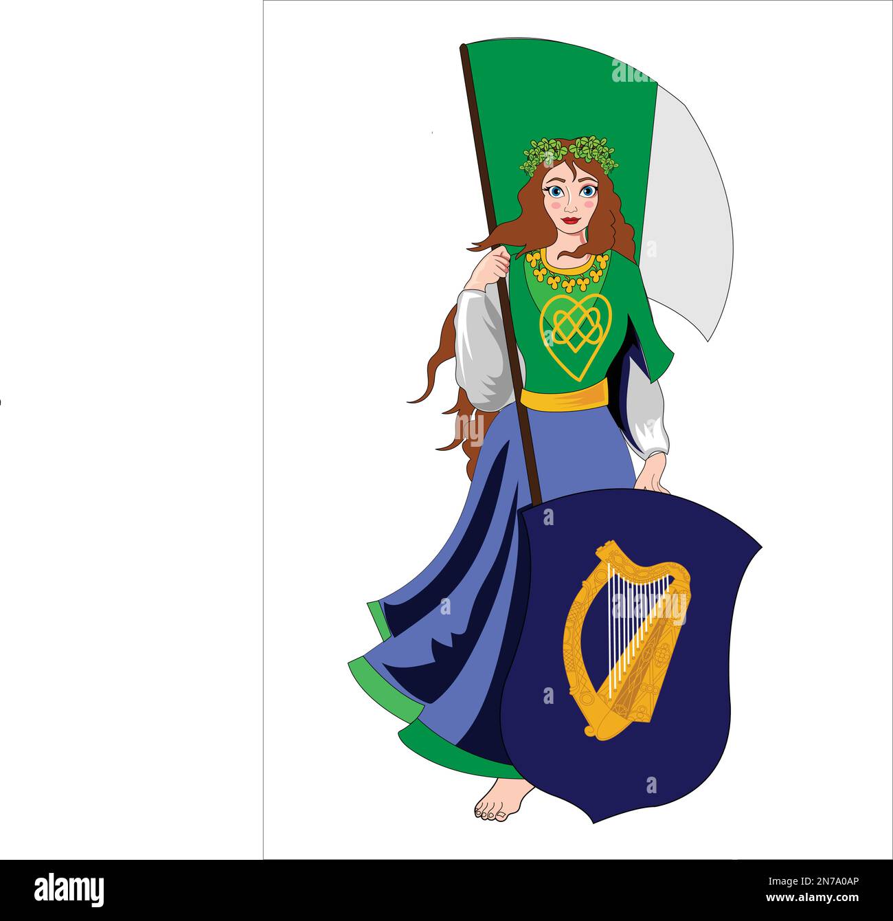 Ireland girl holding flag and shield vector illustration Stock Vector ...