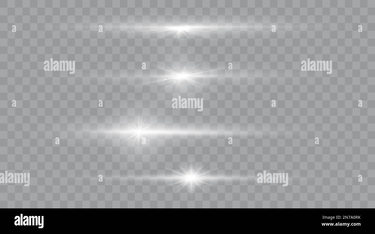 Set of shining sparkles and lens flares. Glowing lights isolated on transparent background ...