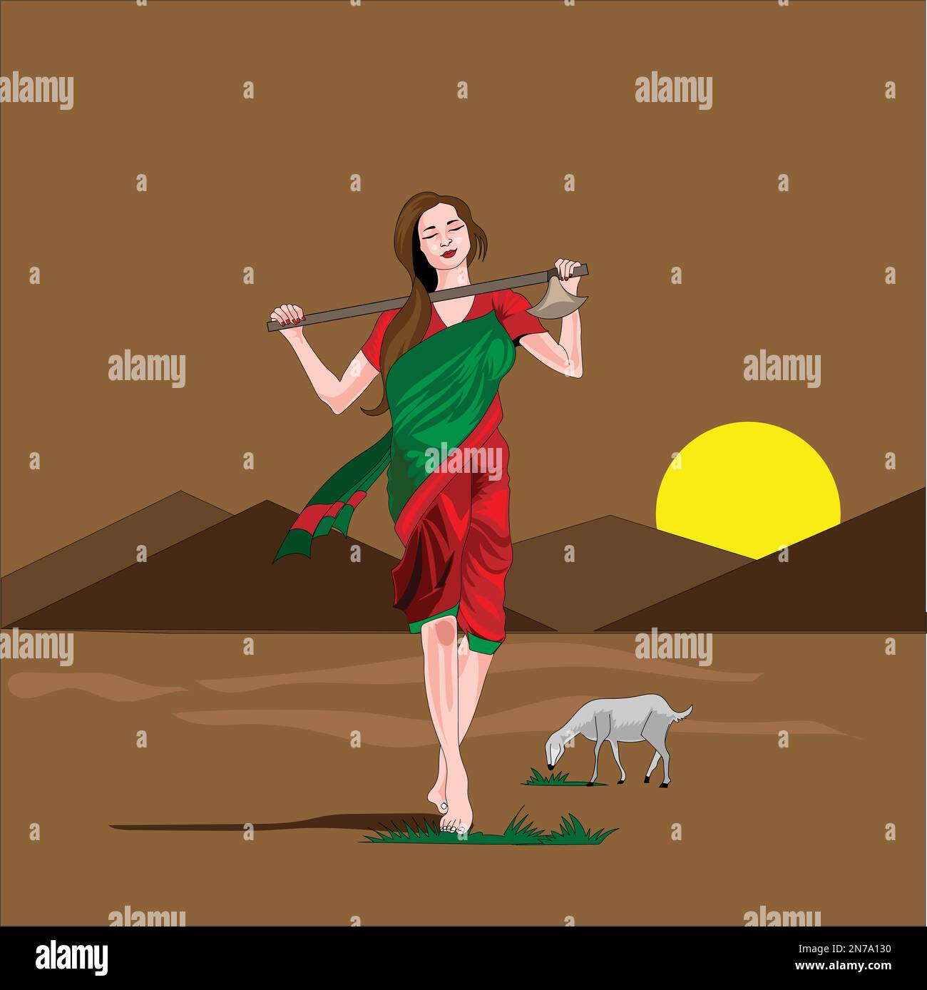 indian villages women with goat vector illustration Stock Vector Image ...