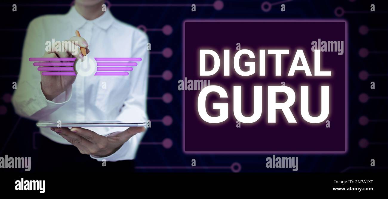 Text caption presenting Digital Guru. Business overview teacher and ...