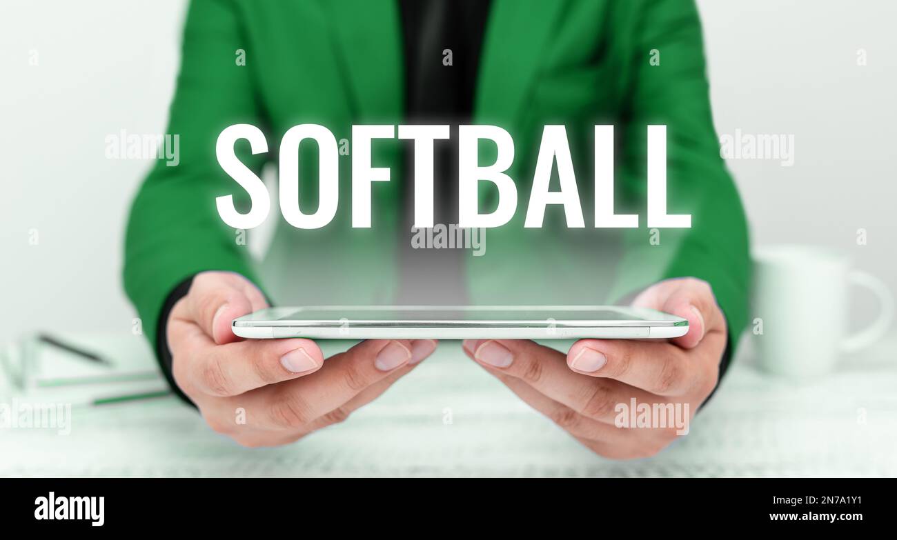Sign displaying Softball. Concept meaning a sport similar to baseball ...