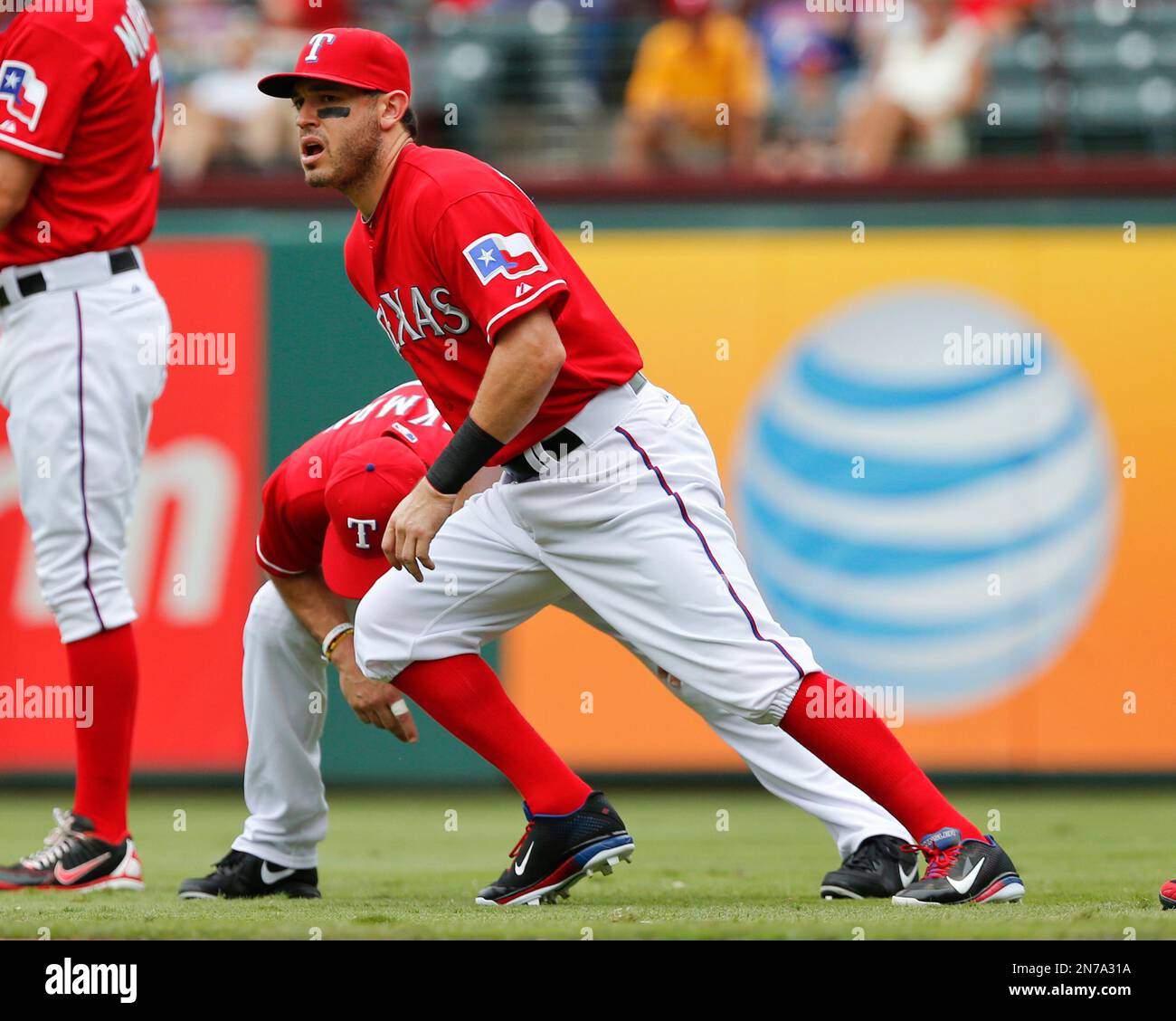 Texas Rangers Second Baseman Ian Kinsler Warms Up Before A Baseball