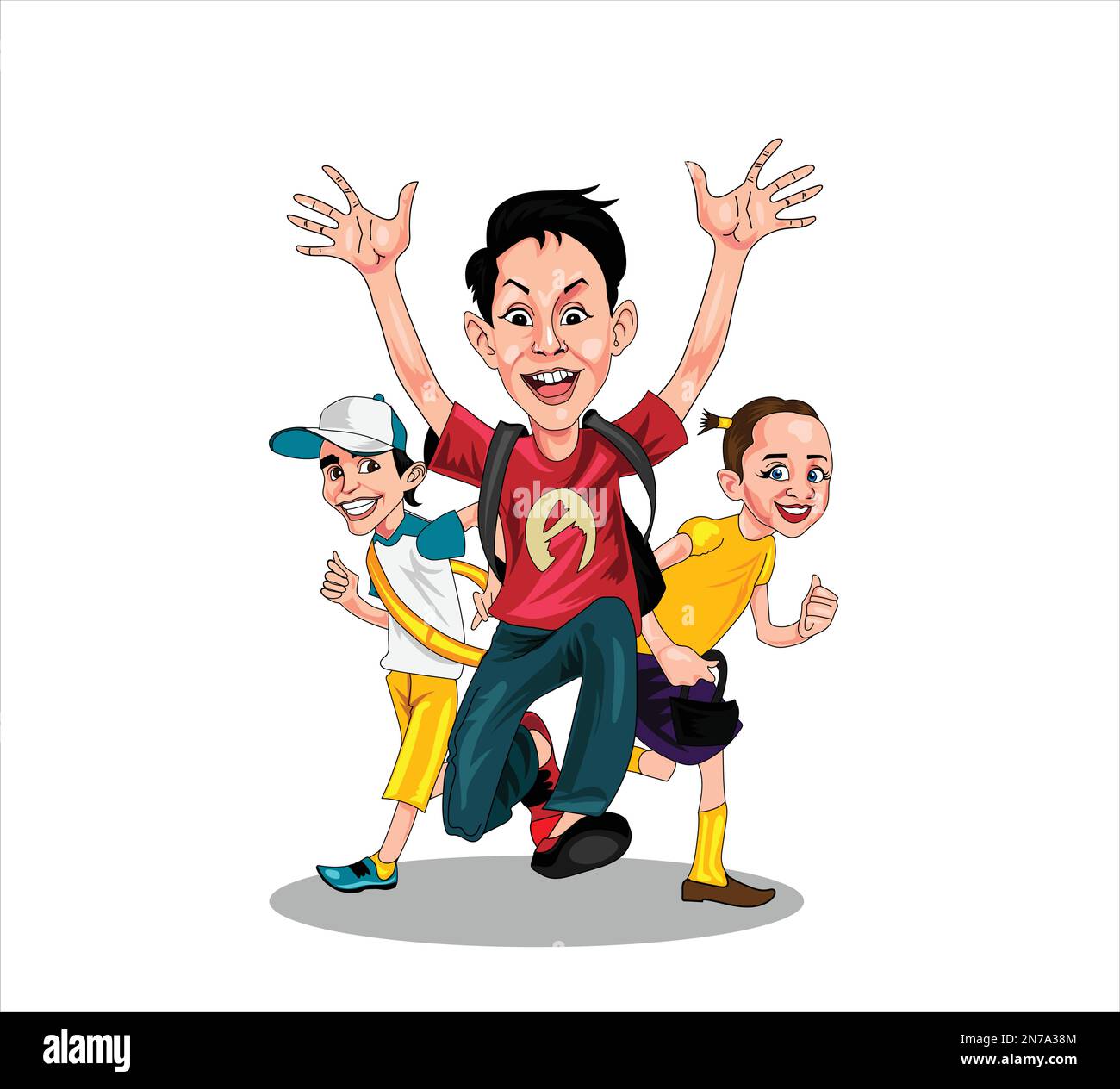 School kids running in elementary school hallway, front view. school ...