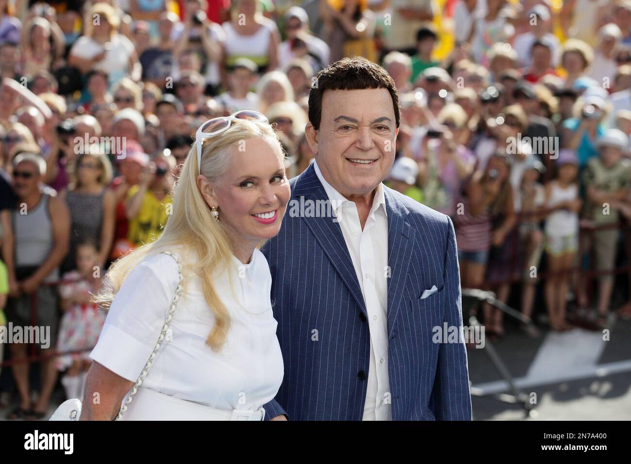 Russian popular singer Iosif Kobzon with his wife Nelli poses at the ...