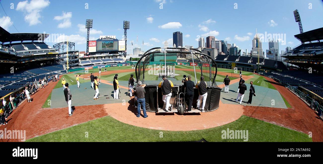 In this photo made with a fisheye lens, the Pittsburgh Pirates take ...