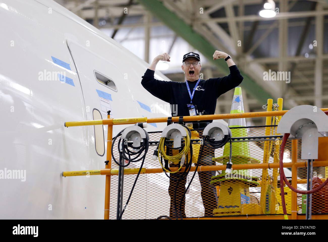 In this photo taken Wednesday, May 29, 2013, a Boeing employee ...